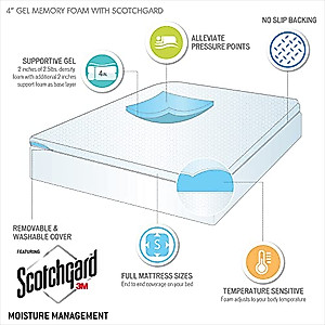 Sleep Philosophy Gel Infused Memory Foam Mattress Topper Luxurious All Season Enhanced Bed Support, Twin(4" Thick), Removable 3M Cover Scotchgard Moisture Wicking Cover