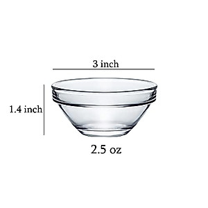 JHNIF 12pcs Clear Glass Soy Sauce Dipping Bowls Side Dishes for Snack Sushi Fruit Appetizer Dessert. 3 Inch
