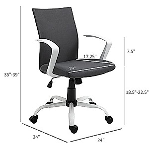 Vinsetto Mid Back Home Office Chair with Adjustable Height, High Armrests and Rocking Function, Dark Grey/White