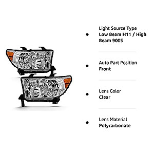 ACANII - For 2007-2013 Toyota Tundra 2008-2017 Sequoia Chrome Housing OE Style Headlights Headlamps Assembly Left+Right