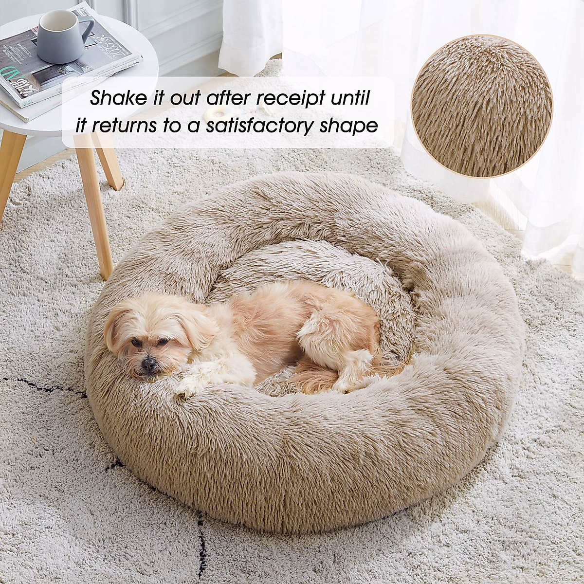 Calming Dog Bed & Cat Bed, Anti-Anxiety Donut Dog Cuddler Bed, Warming Cozy Soft Dog Round Bed, Fluffy Faux Fur Plush Dog Cat Cushion Bed for Small Medium Dogs and Cats (20"/24"/27"/30")