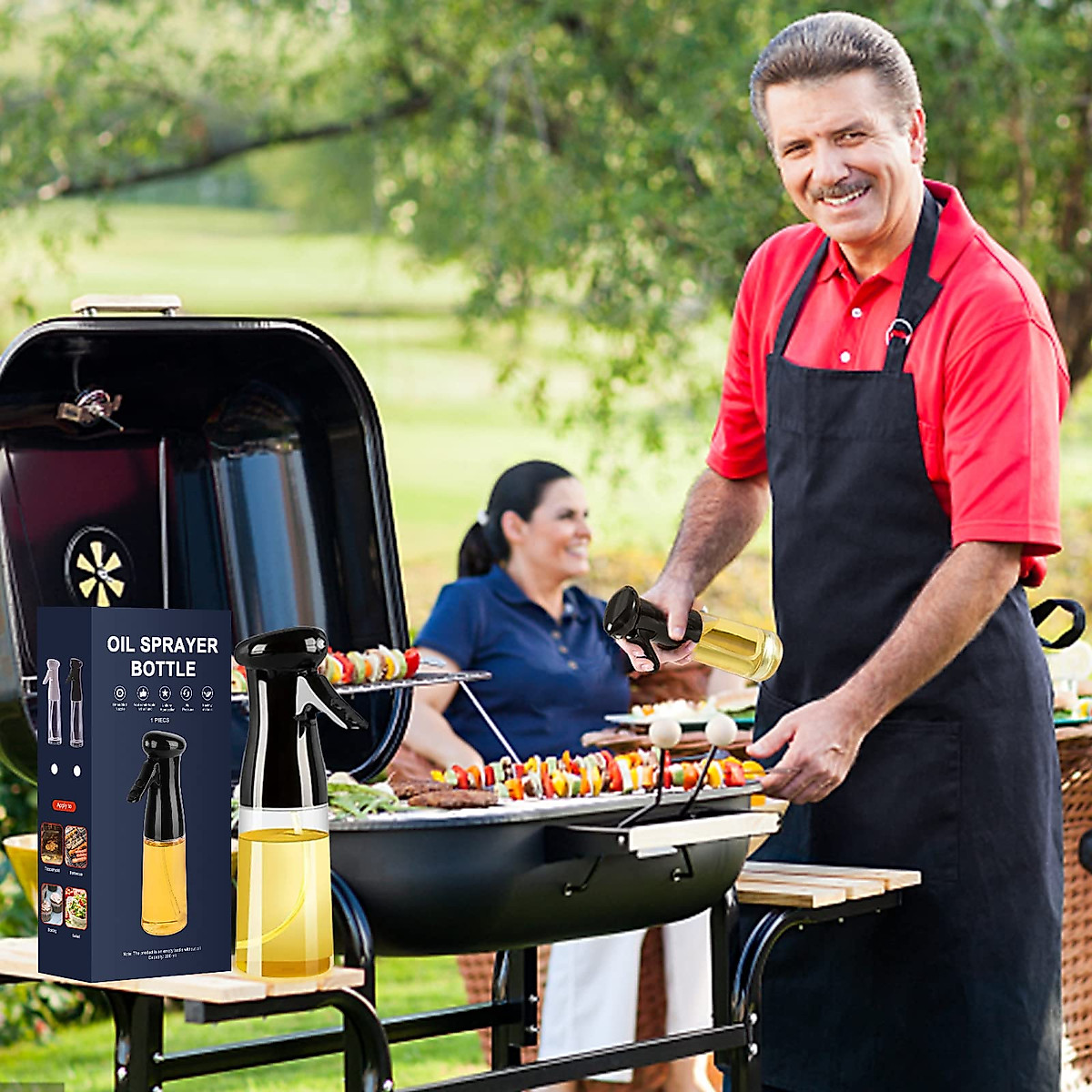 Olive Oil Sprayer for Cooking - 200ml Olive Oil Mister Glass Oil Spray Bottle, Refillable Food Grade Oil Vinegar Spritzer Sprayer Bottles for Kitchen, Air Fryer, Salad, Baking, Grilling, Frying