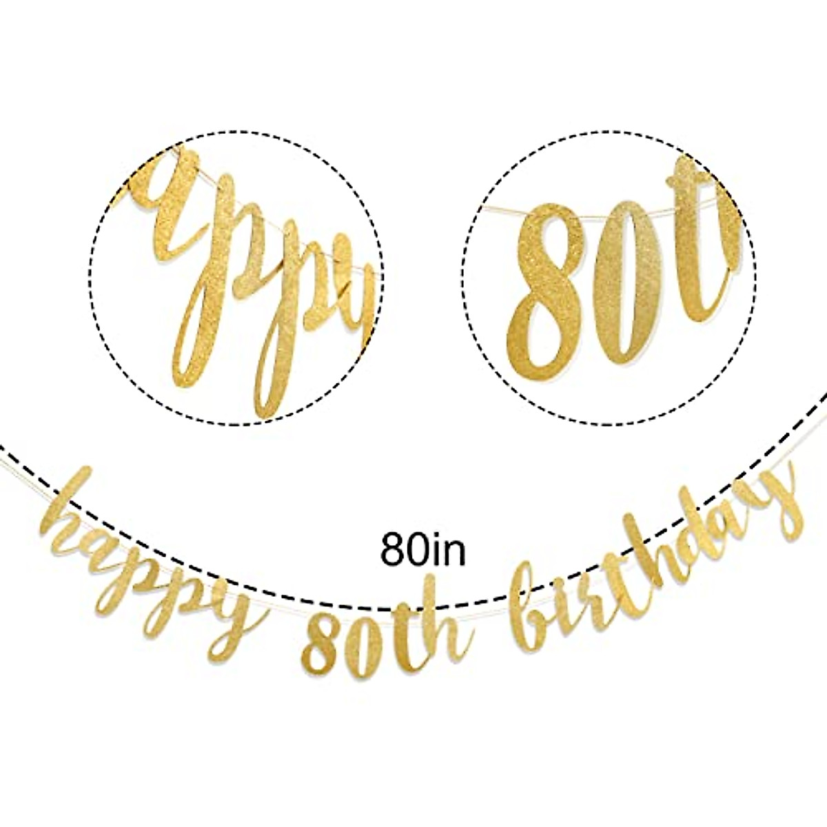 Happy 80th Birthday Banner - 80th Birthday Banner，80 Banner Gold，80th Anniversary Banner Gold，80th Birthday Banner for Women/men，happy 80th Birthday Banner Party Decorations