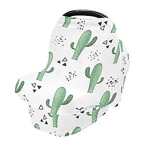 Green Cacti Baby Car Seat Covers Natural Plants Canopy Nursing Cover Breastfeeding Scarf Carseat Canopy Soft Infant Stroller Cover Multi Use for Boys and Girls