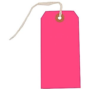 JAM PAPER Gift Tags with String - Medium - 4 3/4 x 2 3/8- Neon Pink - 10/Pack