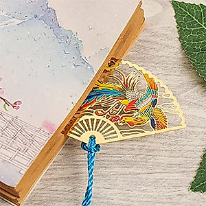 TJLSS Bookmark Chinese Style Folding Fan Brass Retro Book Clip Pagination Flower Tassel School Office Supplies (Size : A)