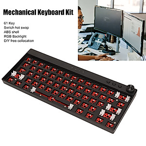 ASHATA WL61PLUS 60% RGB DIY Mechanical Keyboard, 61 Keys Hot Swappable 5Pin 3Pin Switch, Bluetooth 5.0/USB C Wired/2.4GHz Customized Gaming Keyboard Kit(Black)