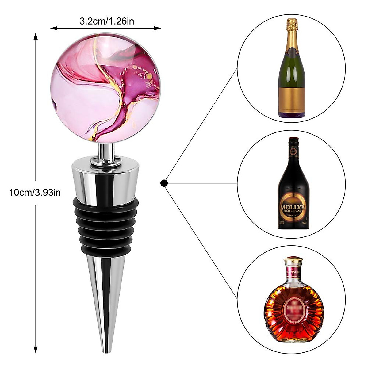 Soleebee 3 Pack Decorative Wine Stoppers, Wine Bottle Stopper with Beautiful Art Glass，Beverage Bottle Stoppers For Gifts, Bar, Holiday Party, Wedding (Style J)
