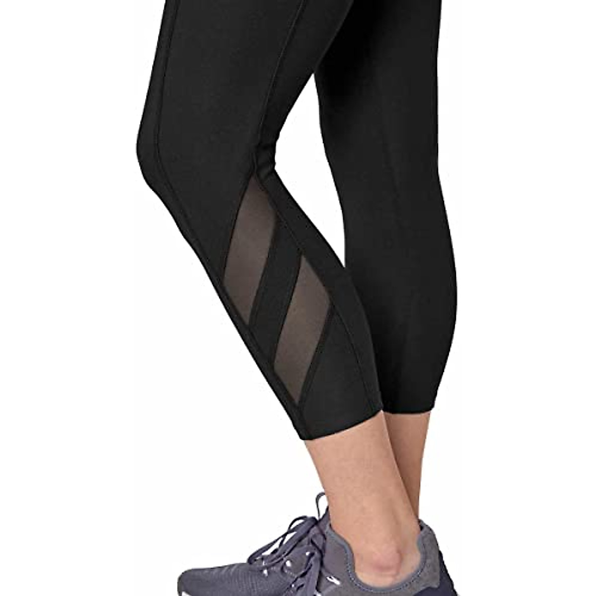 Mondetta Womens Midweight High Waisted Mesh Capri Legging (Small, Black)