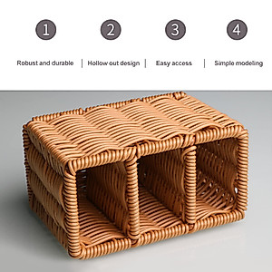 Kitchen Utensil Holder for Countertop Wicker Utensil Caddy Cutlery Holder Silverware Caddy Natural Woven Flatware Caddy with 3 Compartment for Hold Forks,Knives,Spoons,Napkins,Indoor or Outdoor,Brown