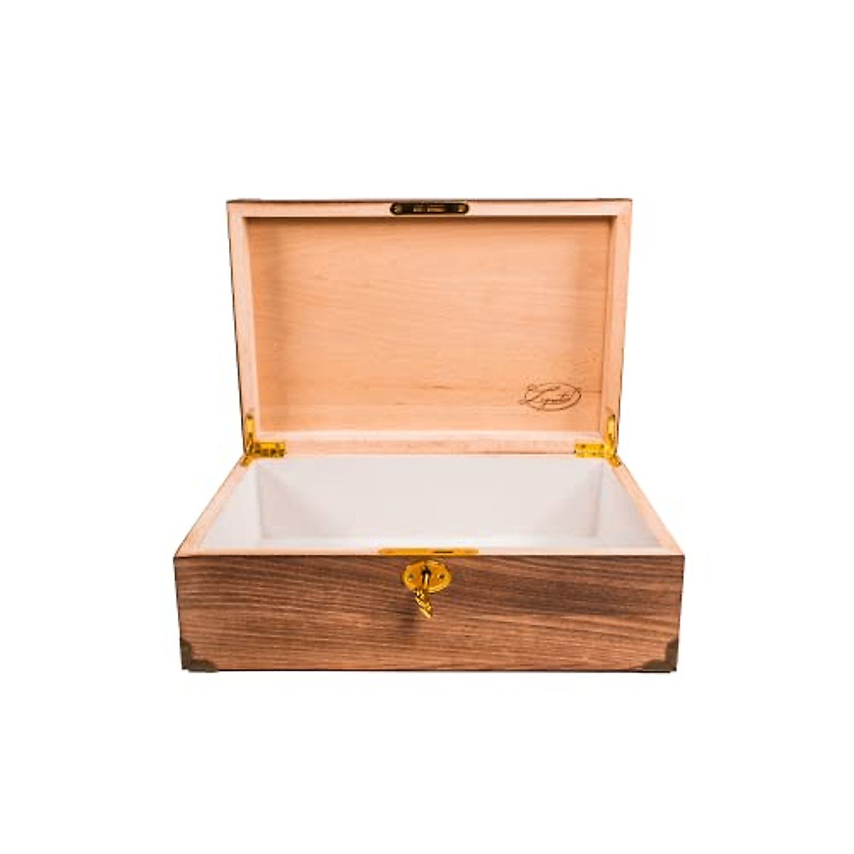 Burned Storage Keepsake Box with key locking - Wooden Storage Box with Chamois Leather Lining - Large Gift Box with Hinged Lid - Wood Decorative Storage Box with Lid (Burned)