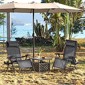 Yaheetech 29inch Zero Gravity Chairs w/Pillows & Cup Holder & Carry Strap Outdoor Patio Adjustable Foldable Reclining Lounge Recliners for Lawn Poolside Beach Gray/2