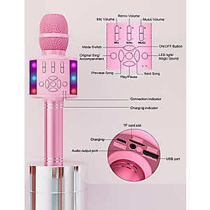 Ankuka Karaoke Microphone for Kids, Portable 4 in 1 Bluetooth Karaoke Microphone with LED Lights, Christmas Home, Birthday Party Toys Gifts for Girls, Boys and Adults(Pinkcolor)