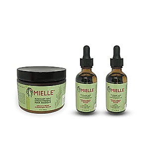 Mielle Organics Rosemary Mint Growth Oil 2 oz (Pack of 2),and Strengthening Hair Masque 12 oz,Sulfate and Paraben Free,For daily haircare and scalp treatments