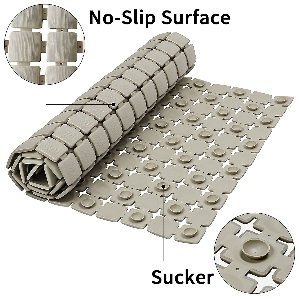 BEMISO Shower Mat Non Slip Bathtub Mat with Suction Cups and Drain Holes Bath mat for tub 33.4 x 15.7 Inch Large Size