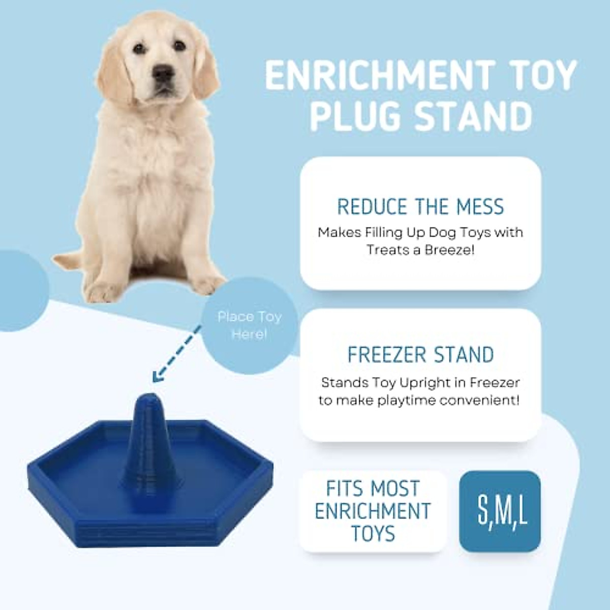 Freezer Holder & Packing Stand Compatible with Kong Dog Toys & Other Enrichment Toys | Enrichment Prep Stopper Stand Accessory for Dogs | Made in USA (Blue XL, XXL)