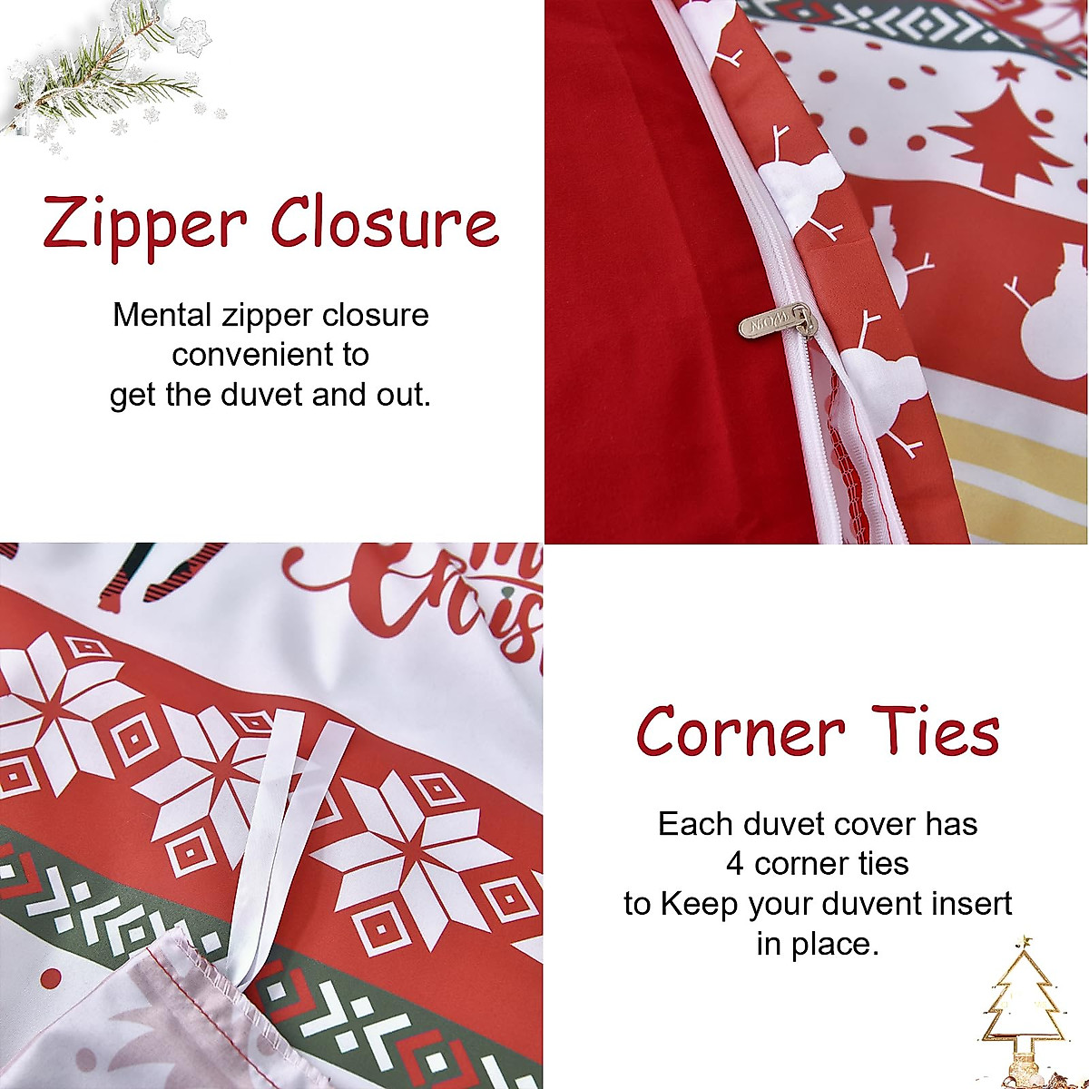 Christmas Duvet Cover King Size, Duvet Cover Set 3 Piece Christmas Theme Soft Microfiber Bedding Set,Striped Christmas Tree Geometry Elk plaid Snowflake Merry Christmas Pattern Comforter Set 104"x90"