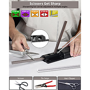 Tri knife sharpener with Safety Rods, Premium Alumina Ceramic Stones, Sharpener Rods for Quickly Repairing and Polishing Straight for Kitchen Knives, Scissors, and Razors