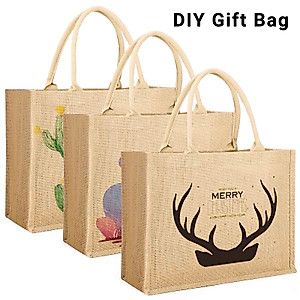 Offiper Burlap Bags with Handles, 6 Pack Large Jute Bags With Zipper Pocket, Grocery shopping Bag, Welcome Bag for Bridesmaid, Blank Tote for Beach Trip Bachelorette Party Wedding DIY Work Daily Use