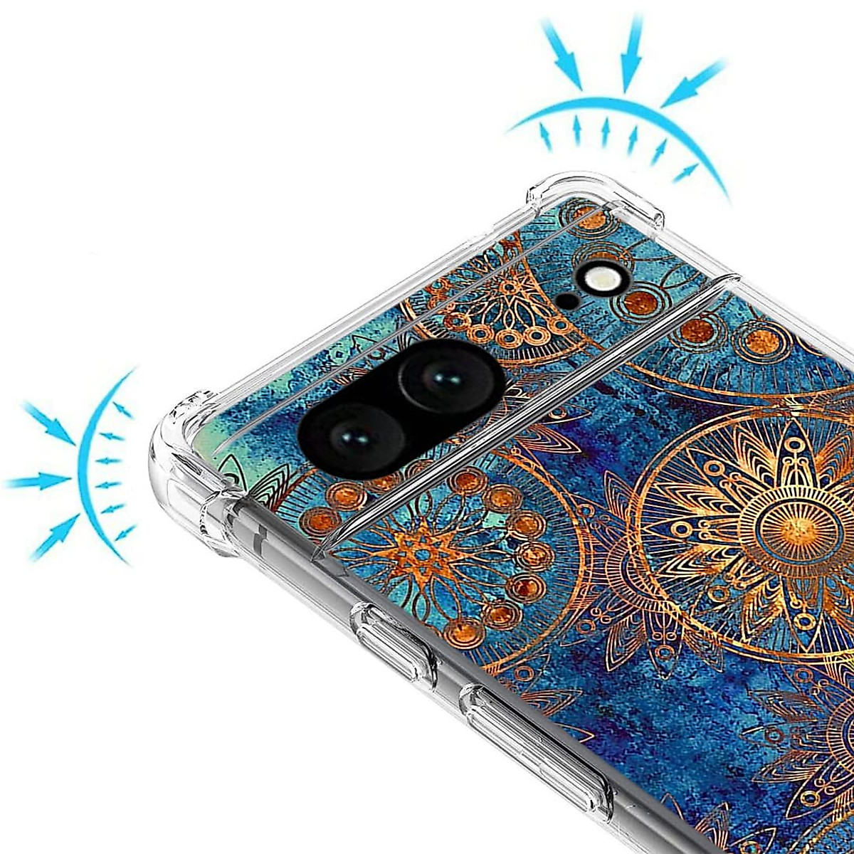 Beaucov Pixel 7 Case, Gorgeous Colours Circle Manala Drop Protection Shockproof Case TPU Full Body Protective Scratch-Resistant Cover for Google Pixel 7