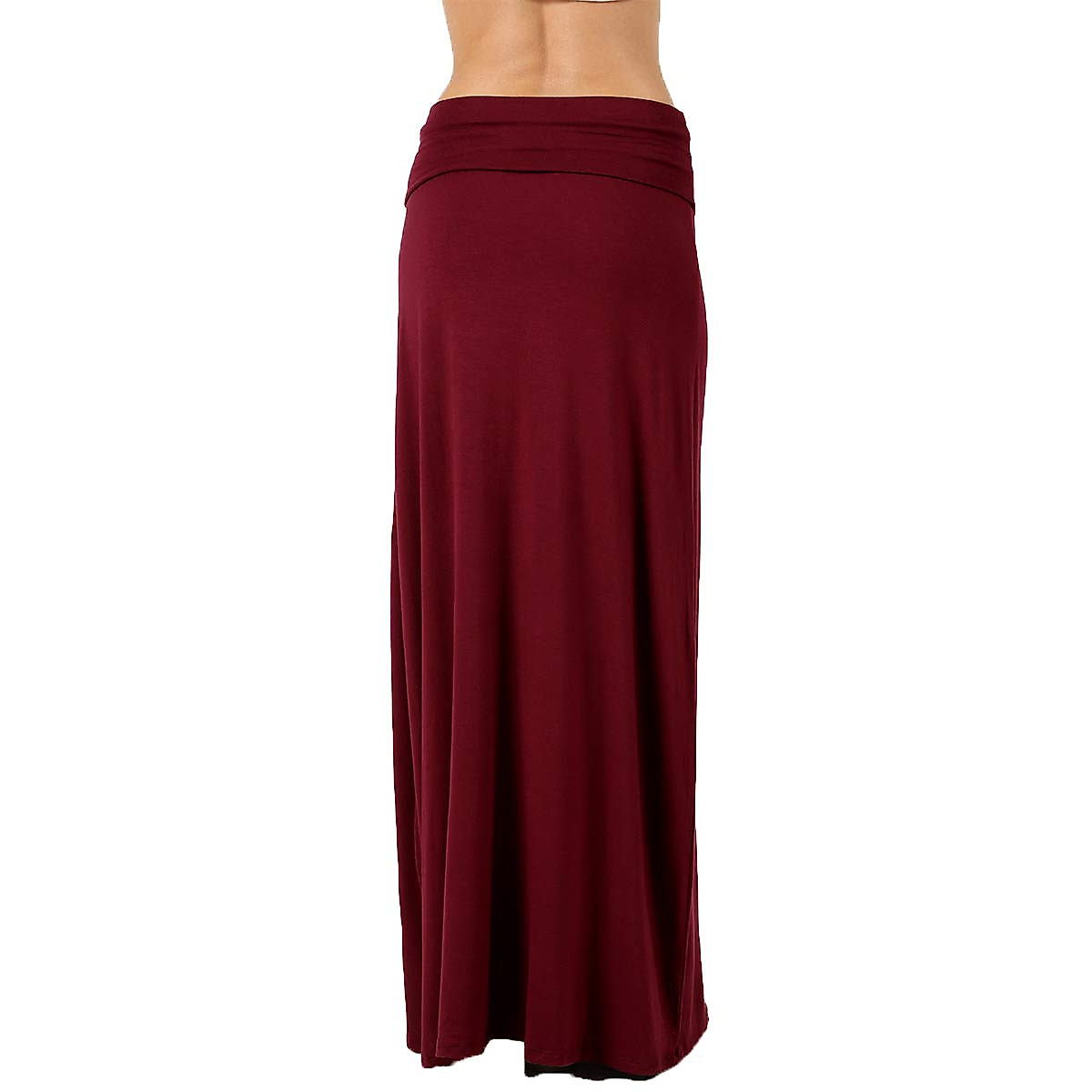 ShezPretty Women's Premium Fold Over High Waist Long Floor Length Maxi Skirt (XLarge, Burgundy)