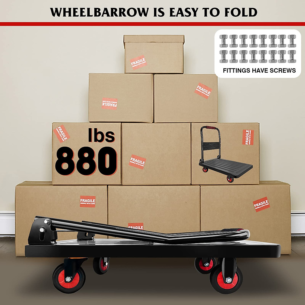 Platform Trucks Push Cart Dolly Heavy Duty with 880 LBS Capacity and Swivel Wheels 29"x19" Flatbed Hand Cart Flat Dolly Cart Easy Moving Storage for Groceries, Office, Garage, Warehouse