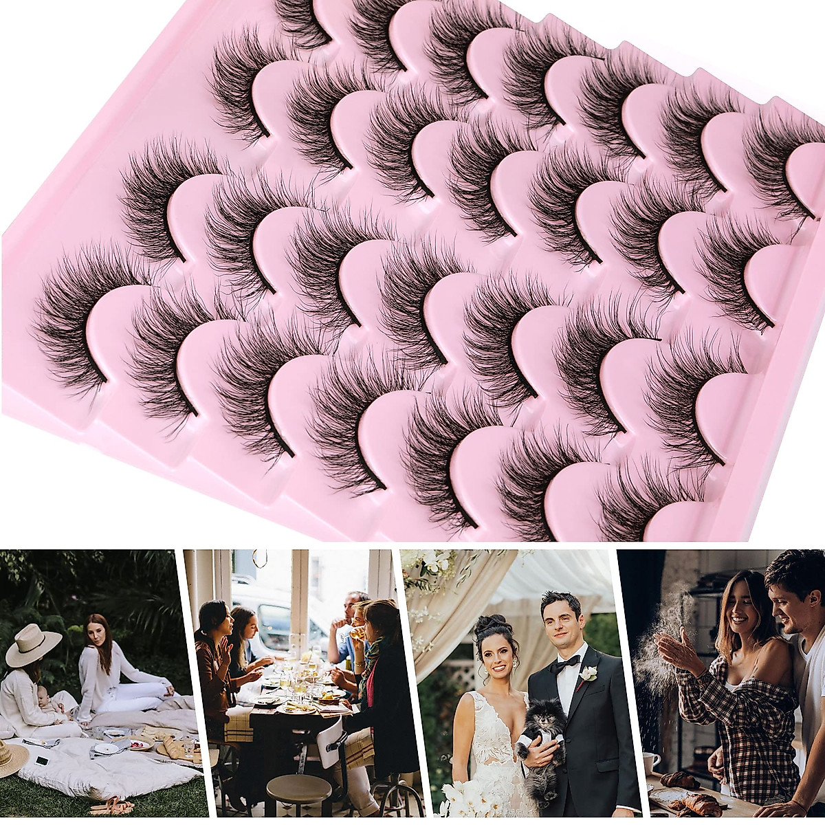 Newcally Natural Look Lashes Mink 3D Fluffy Wispy False Eyelashes Short Light Volume Fake Eye Lashes Pack 14 Pairs Reusable Soft Faux Mink Eyelashes