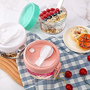 Rtteri 3 Pcs 20 oz Large Overnight Oats Containers with Lids and Spoons Plastic Yogurt Jars Leakproof Overnight Oats Jars with Lids Smoothie Containers Cups for Food Storage, 3 Colors