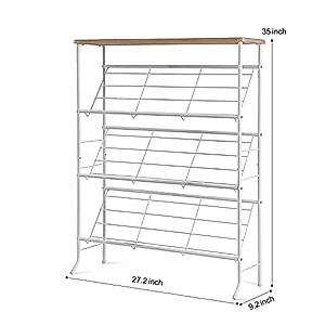 Shoe Rack Organizer, Sturdy 4 tier Narrow Shoe Storage Cabinet, Free Standing Shoe Racks with Wood Top, Space Saving Shoe Shelf, Large Shoe Rack for Entryway, Hallway, Garage(12-16 Pair)