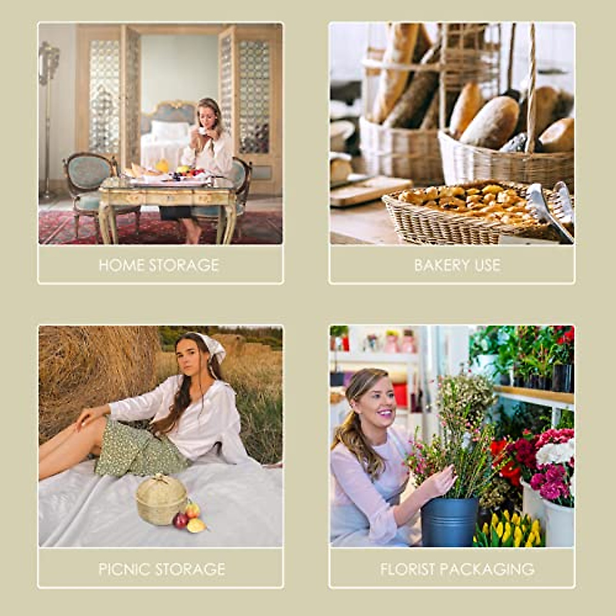 DOITOOL Woven Basket Wicker Storage Basket with Lid Round Waste Basket Seagrass Rattan Baskets Woven Storage Bins Wooden Picnic Basket Laundry Hamper Container Bamboo- Woven Basket