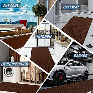 LITA Customized Size Hallway Runner Rug with Rubber Backing, Backed Non-Slip Waterproof, Washable Outdoor Indoor Carpet for Floor, Entryway, Kitchen, Laundry, Balcony, Garage, Brown Triangle, 2' x 10'