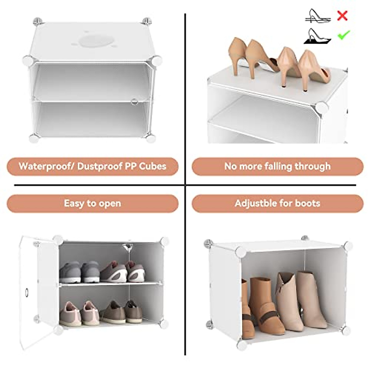 LANTEFUL 10 Tiers Tall Shoe Rack 20 Pair Shoe Organizer Narrow Shoe Rack with Door Portable Shoe Storage Cabinet with Hooks Sturdy Plastic White Shoe Rack for Entryway and Bedroom