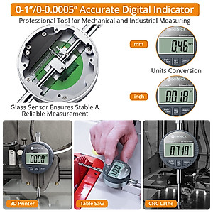 Neoteck Digital Dial Indicator Gauge and Magnetic Base Set, with Storage Case, 0-1inch/ 25.4mm, 0.01mm/ 0.0005" Inch/Metric Conversion Measuring Tool for 3D Printer Lathe Workshop Woodworking- Silver