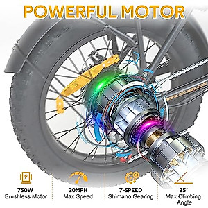 HITWAY Electric Bike for Adults 20" x4.0 Fat Tire Electric Bicycle with 750W Motor,48V 12AH Removable Battery E Bike Long Range 20-55mile with 7 Gears Foldable Ebike, UL2849 Certified