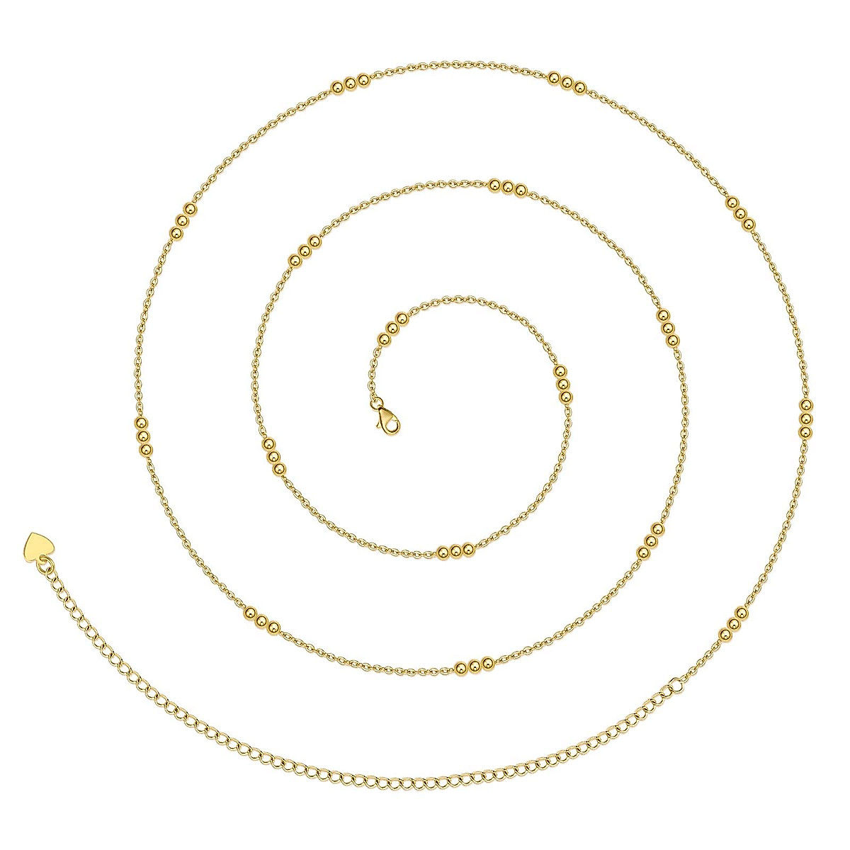 AllenCOCO 18K Gold Plated Beach Bikini Body Chain Metal Three Beads Waist Chain Adjustable Sexy Belly Chain for Women Girls