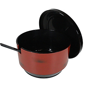 Ebros Gift Japanese Restaurant Grade Traditional Red and Black Ohitsu Rice Container Serving Bowl with Scoop for 3-4 People Party Hosting Functions Supply Asian Dining Made in Japan