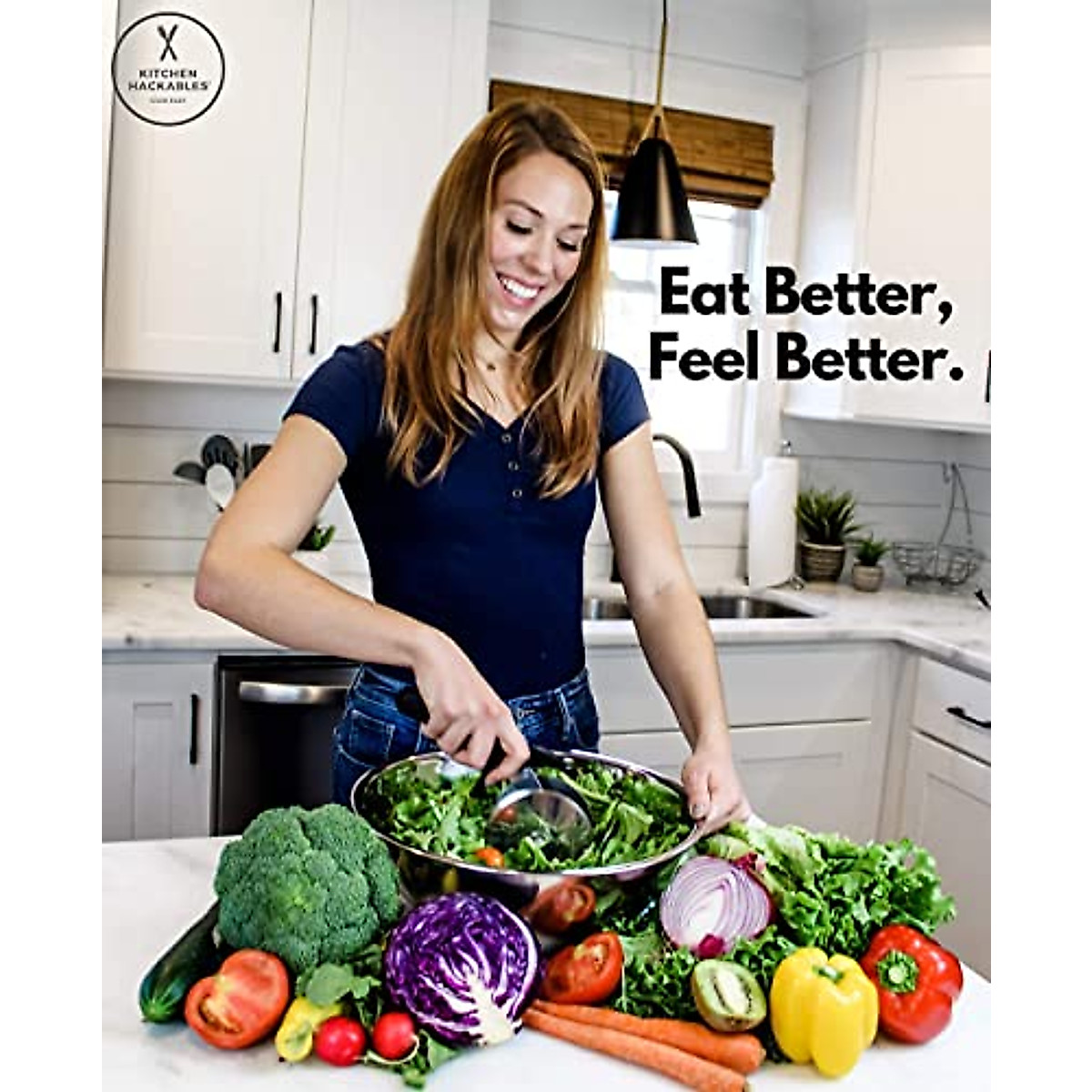 Salad Chopper Blade and Bowl – Stainless Steel Salad Cutter Bowl with Chef Grade Mezzaluna Salad Chopper – Ultra-Fast Salad Prep by Kitchen Hackables