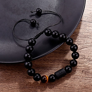 Zodiac Bracelet for Men Women 10mm Natural Black Onyx Stone Star Sign Constellation Horoscope Bracelet Gifts (Gemini)