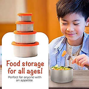 The Pinwheelers - Storage Containers With Lids, Food Storage Container Christmas Gift Bundle, Stainless Steel Containers With Lids In 4 Assorted Sizes, Family Gifts Ideas, Orange Lid
