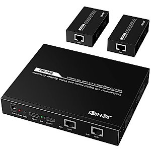 HDMI Extender Splitter 1 x 2, JCHICI 4K@30Hz 100M(328fts) HDMI Extender Over Cat5e/6 with Loopout and EDID Copy Function, Lossless Transmission and Zero Latency, Support 3D