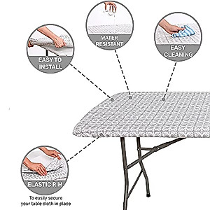 Wood Plank Rectangle Elastic Fitted Tablecloth, Wood Plank Texture Print, Suitable for Camping Party and Picnic, 24"x 48" Table Cover for 4ft Folding Table