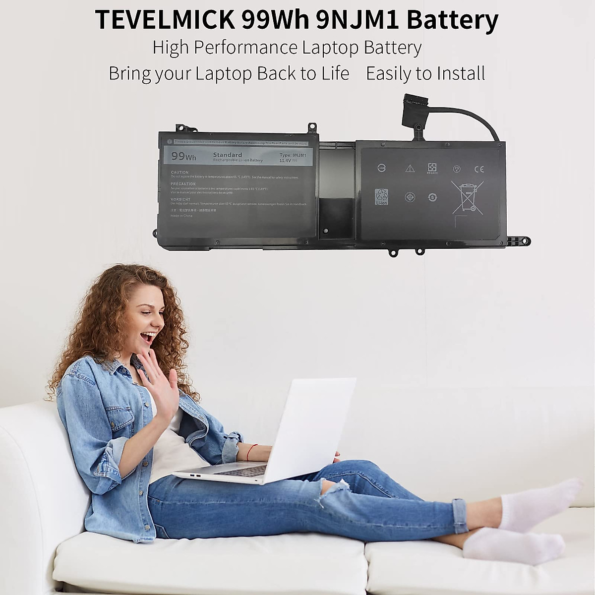 Tevelmick 99WH 9NJM1 09NJM1 Battery for Dell Alienware 17 R4 R5 15 R3 R4 P31E P69F MG2YH 0MG2YH 01D82 0546FF 44T2R HF250 0HF250 P31E001 P31E002 P69F001 P69F002 11.4V