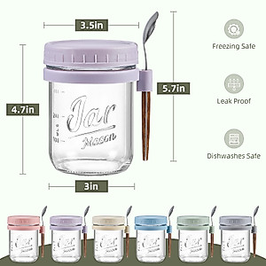 LANDNEOO 6 Pack Overnight Oats Containers with Lids and Spoons, 16 oz Glass Mason Overnight Oats Jars, Large Capacity Airtight Jars for Milk, Cereal, Fruit