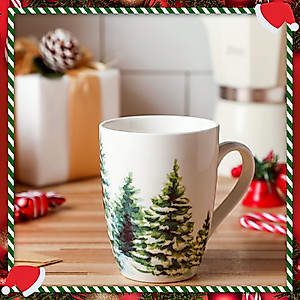 Suttmin 4 Pcs Christmas Tree Ceramic Mugs 12 oz Holiday Coffee Mugs Set Merry Christmas Coffee Mugs Green Tree Stackable Drinking Cups White Tea Cups for Coffee Milk Tea Hot Cocoa Xmas Winter Gifts