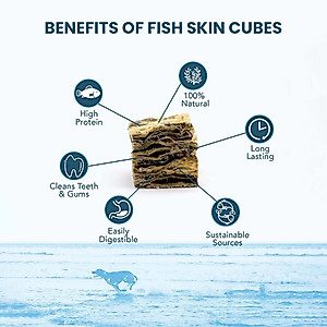 SKIPPER'S Cod Fish Skin Small Jerky Cubes - Gently Air Dried Single Ingredient Cod Skin Dog Treats, Rich in Omega 3 & Grain Free Crunchy Bites, Hypoallergenic & Gluten Free | Great for Teeth (9 Oz)