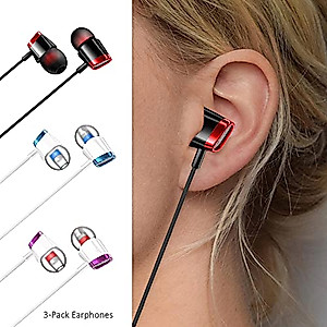 Kamon 3 Pack Earbuds Headphones with Remote & Mic, Earphones Wired Stereo in-Ear Bass for iPhone, Android, Smartphones, iPod, iPad, MP3, Fits All 3.5mm Interface (K6)