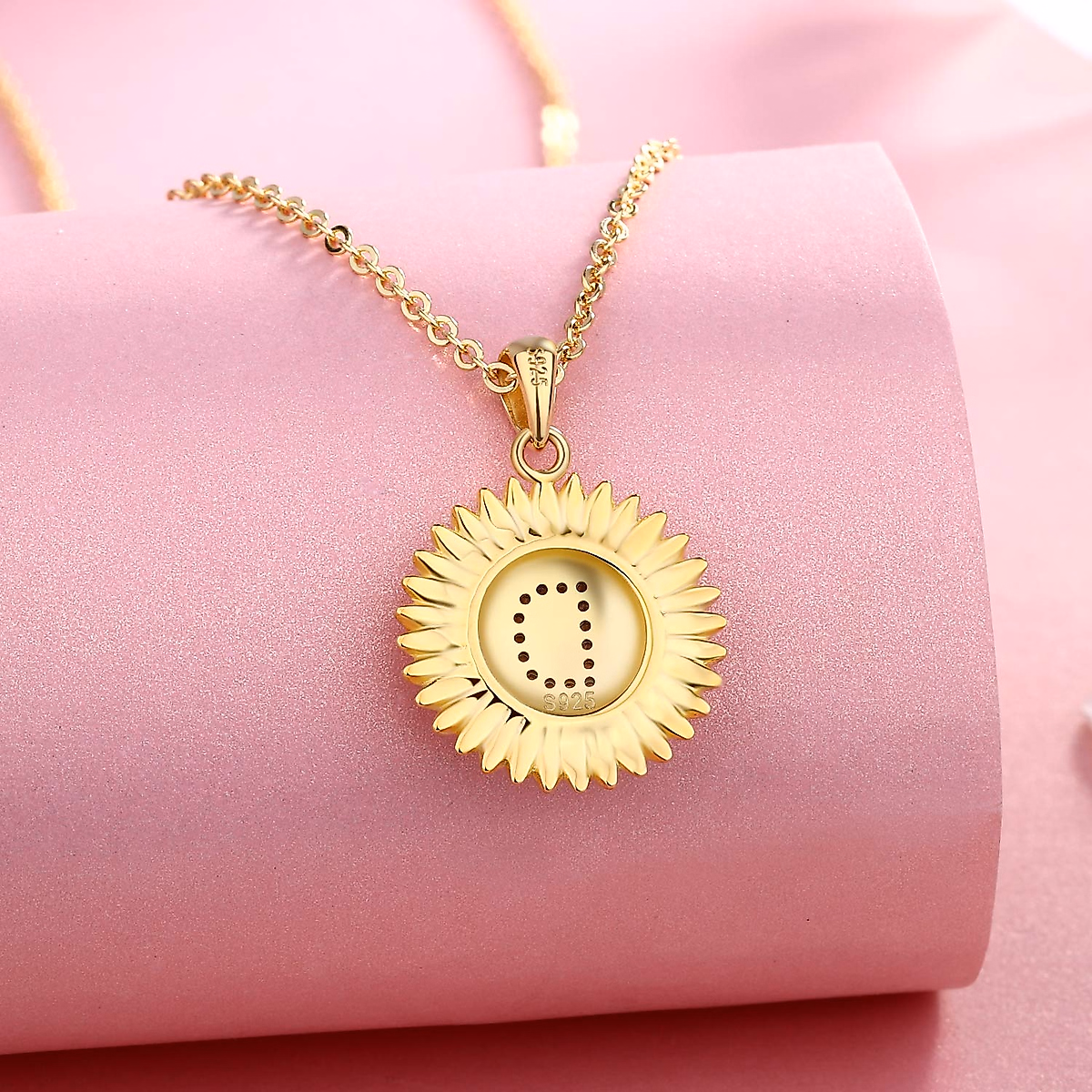 925-Sterling-Silver Initial Letter Sunflower Necklaces - 18K Gold A-Z Letters Pendant Necklace You Are My Sunshine Flower with Cubic Zirconia Jewelry Mother's day Gifts for Women Girls