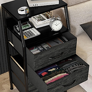 Black Dresser for Bedroom, Storage Organizer with 5 Drawers, Vertical Fabric Storage Tower, Clothes Closet Units for Kids Room, Entryway, Nightstand Bedside Table, Sturdy Steel Frame & Wooden Top