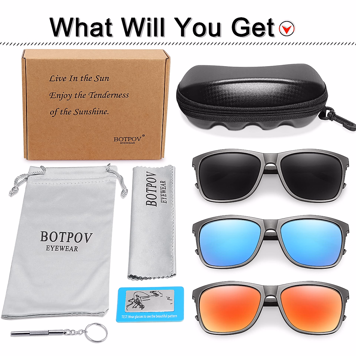 BOTPOV Polarized Sunglasses for Men Women Mirror UV 400 Protection Lens Spring Hinge (3 Pack)