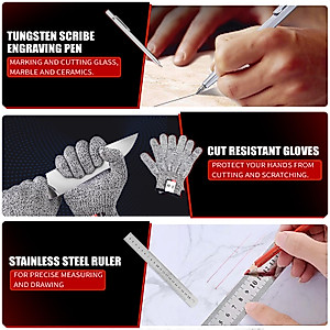 YOTINO Glass Cutters Tools 20PCS Glass Nippers Glass Running Pliers Breaking Pliers Oil Feed Glass Cutter Set for Stained Glass, Tiles, Mosaic Cutting with Cut Resistant Gloves Leather Zipper Bag